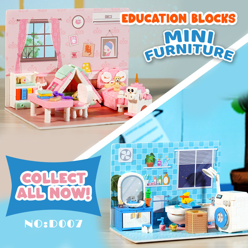 Education Building Blocks Mini Furniture Toilet and Bedroom Series ...