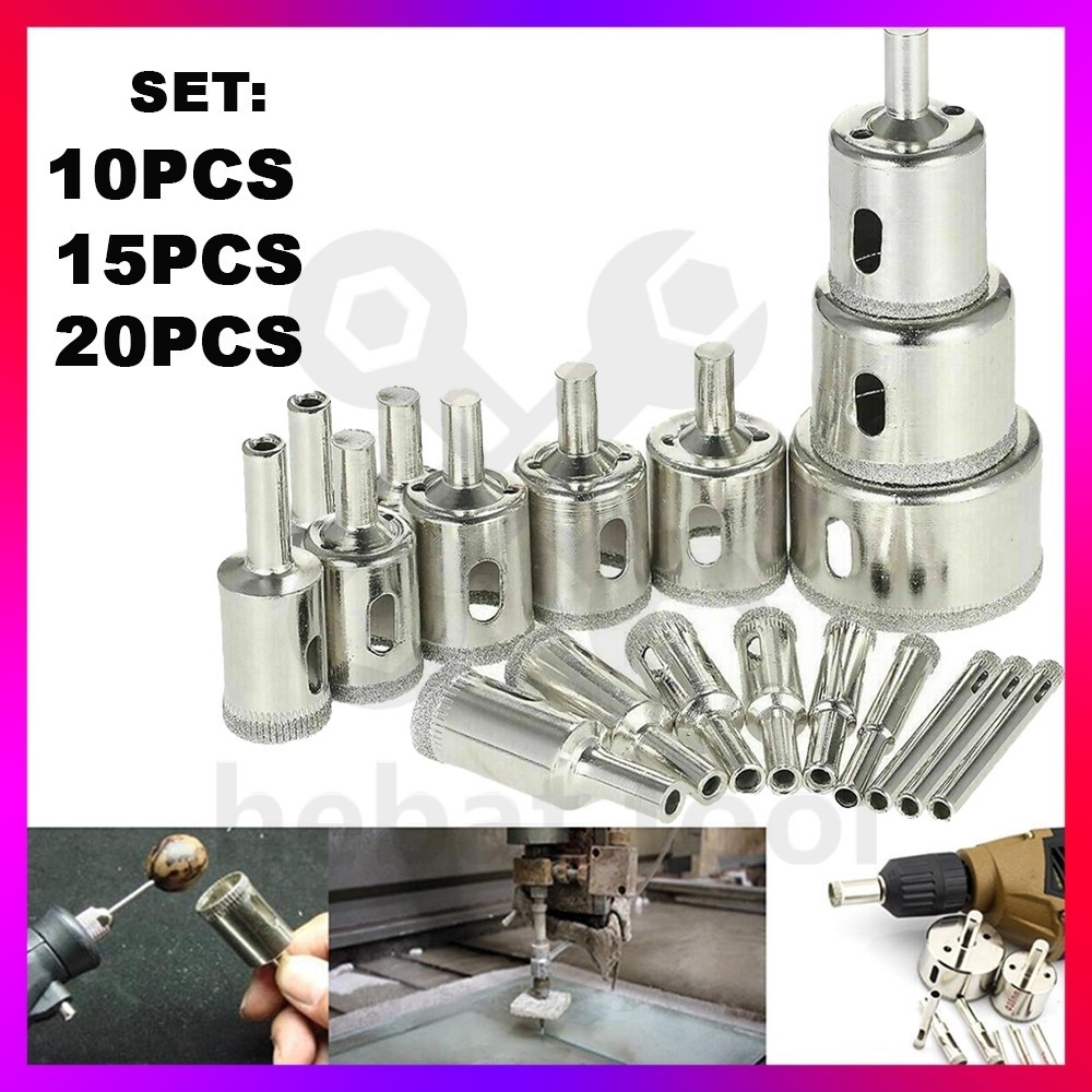 Diamond Coated Drill Bit Hole Saw Set Cutter Core Drilling Bits Glass ...