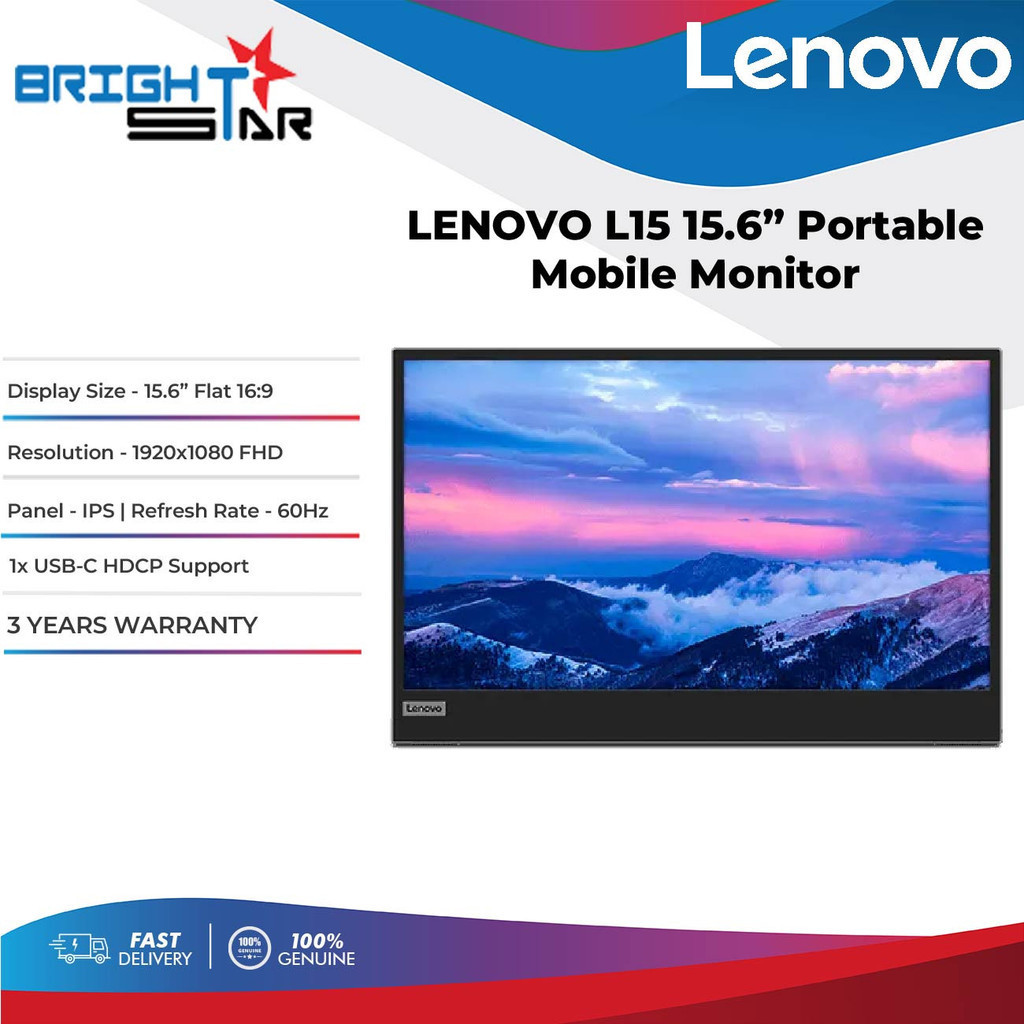 LENOVO L15 15.6" Portable Mobile Monitor - FHD/60Hz/IPS/USB-C | Shopee ...