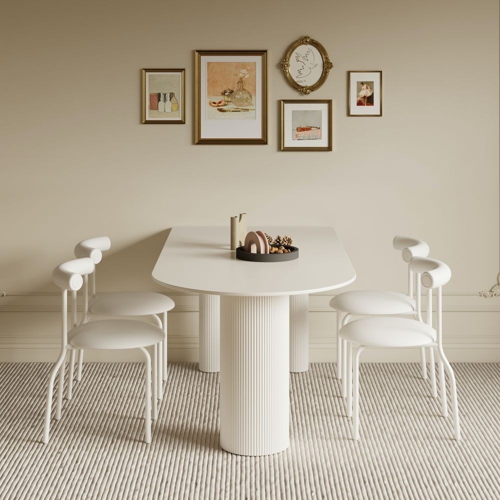 Cream Style Stone Plate Dining Tables and Chairs Set Small Apartment ...