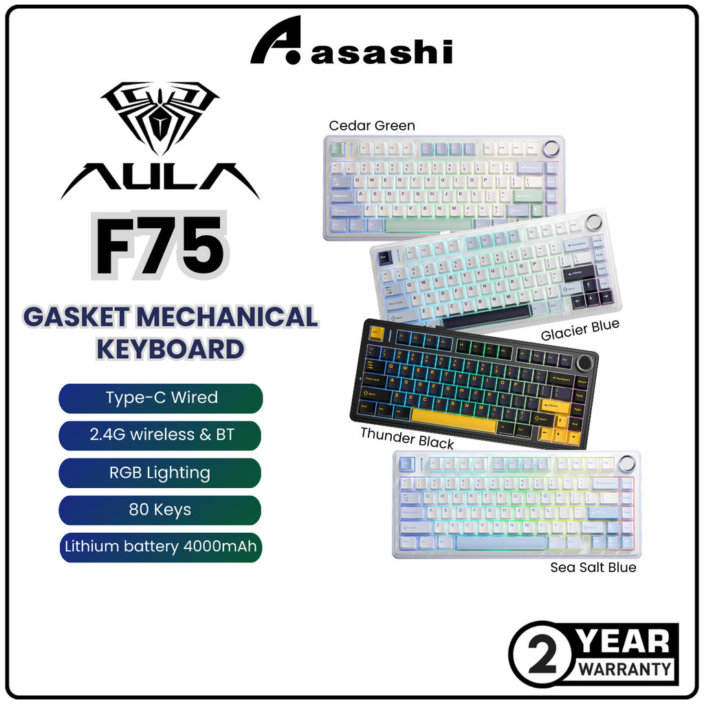 AULA F75 Gasket Mechanical Keyboard 80 Key RGB Tri-Mode Wired Bluetooth ...