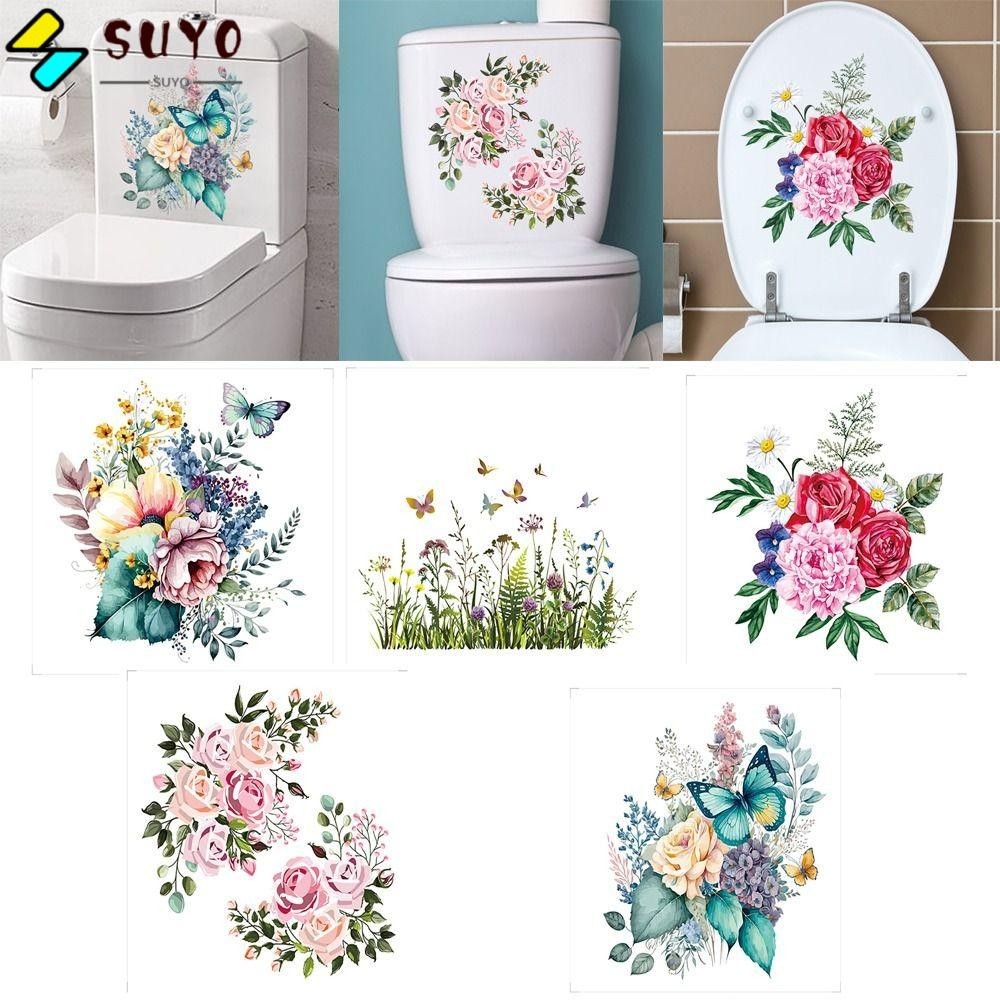 SUYO Butterfly Flower Toilet Stickers, Waterproof DIY Toilet Lid ...