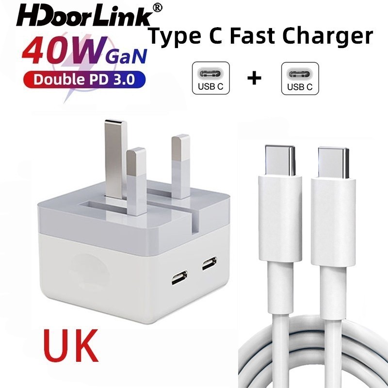 HdoorLink 40W/20W/35W USB C Fast Charger UK Plug Dual PD Fast Charger ...