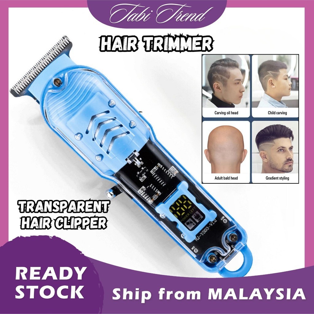 Rechargeable Hair Clipper Transparent Electric Hair Trimmers Cordless ...