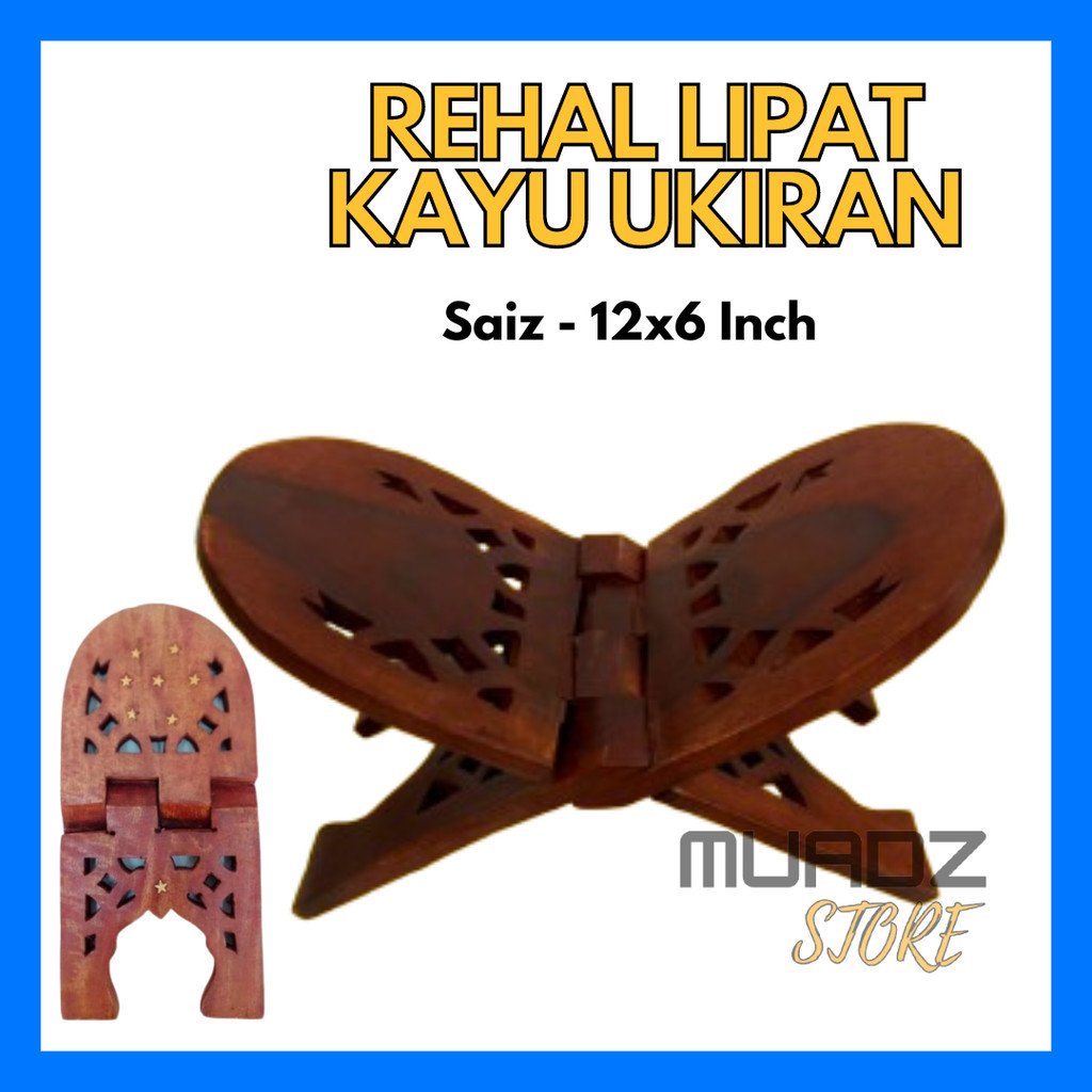 Rehal Kayu Mengaji Lipat Corak Plain Ukiran kayu mangga al quran jubah ...