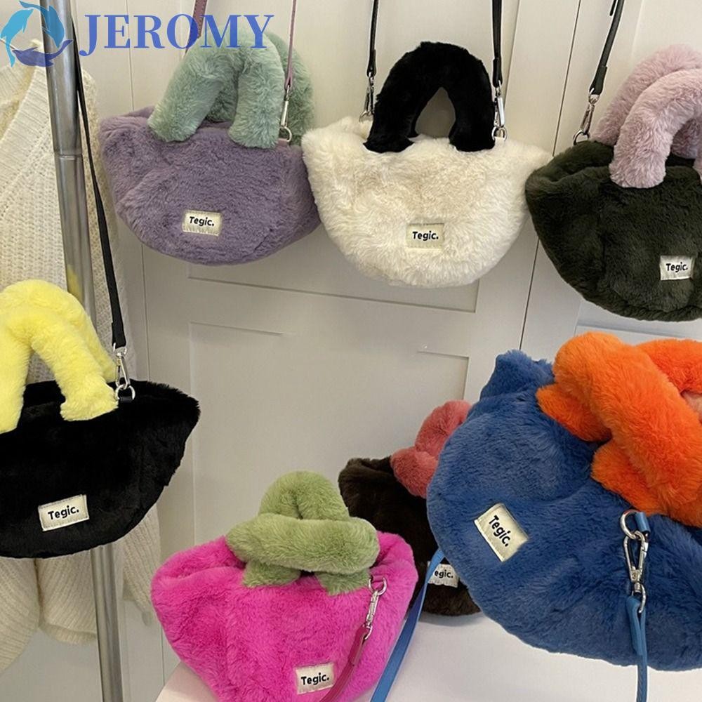 JEROMY Faux Rabbit Fur Handbag, Contrasting Colors Korean Style Plush ...