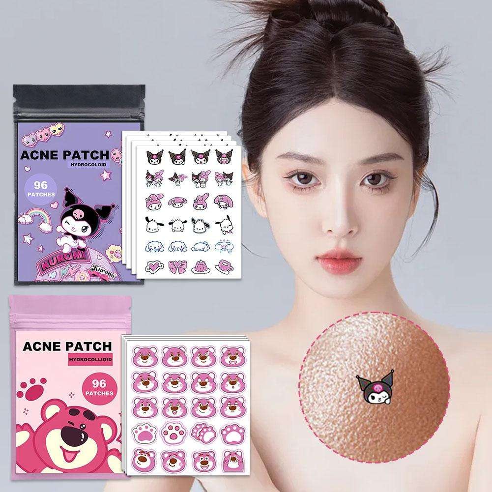 96pcs Cartoon Cute Kuromi Strawberry Bear Shaped Acne Sticker Pimple ...