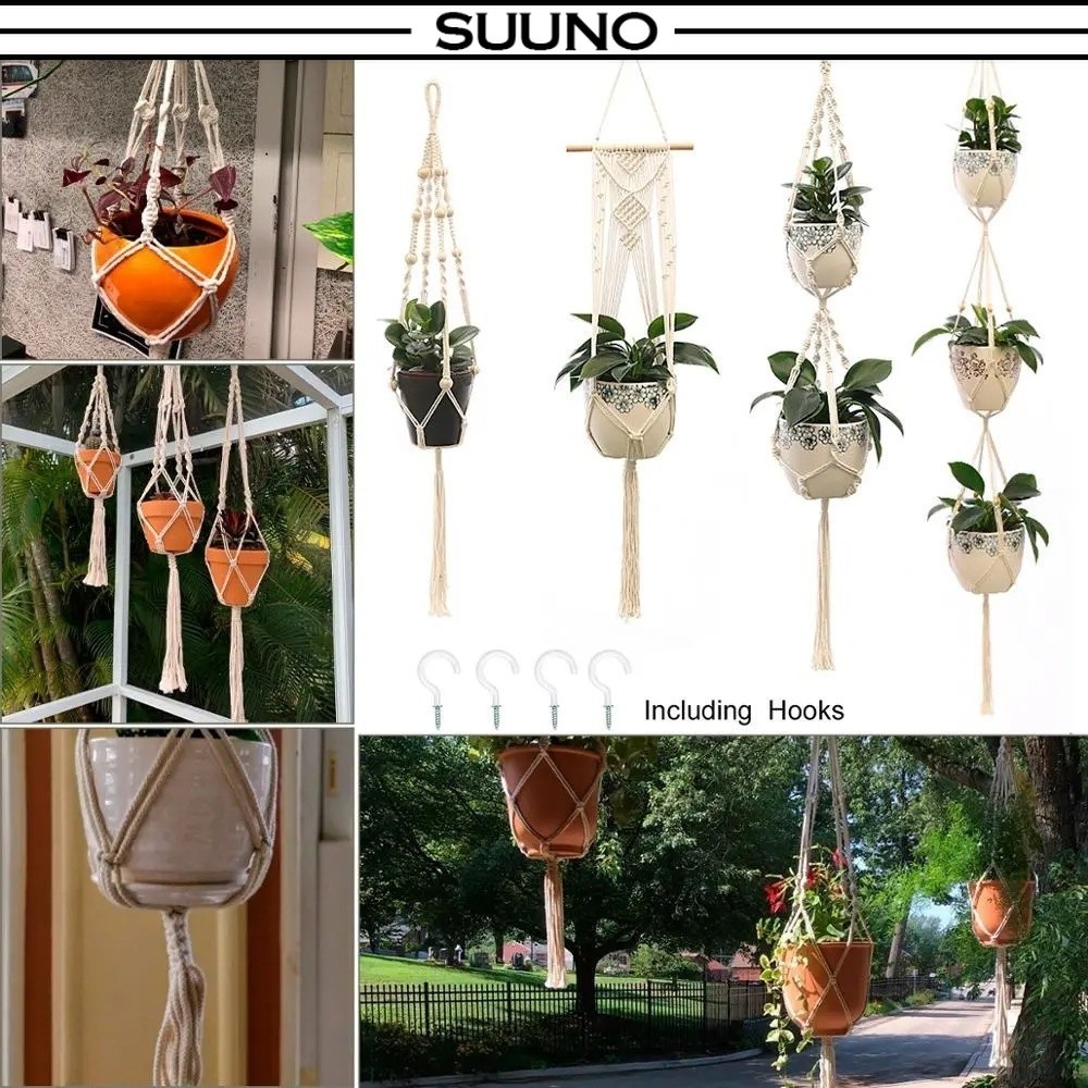 Plant Hanger Macrame Cotton Rope Hanging Flower Pot Planter Holder Hemp ...