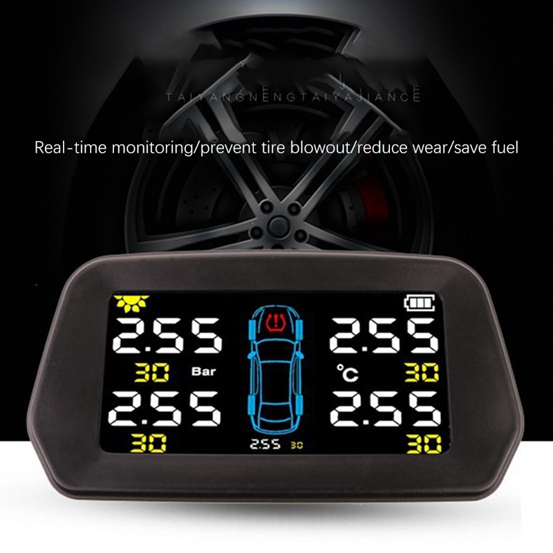 👑car Tpms Tire Pressure Monitor Solar External Sensor Tire Pressure Alarm Monitoring System
