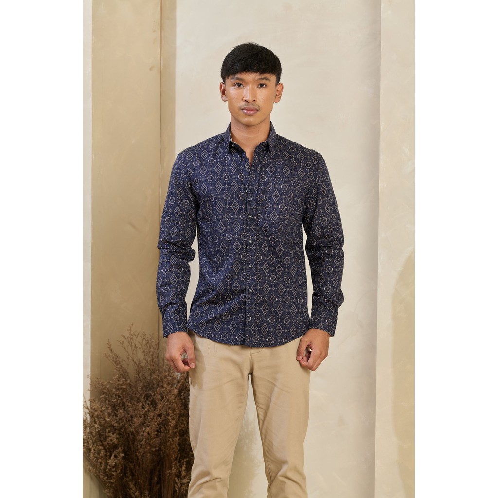 I Am Famous Long Sleeves Slim Fit Shirt - Diamond Navy Blue | Shopee ...