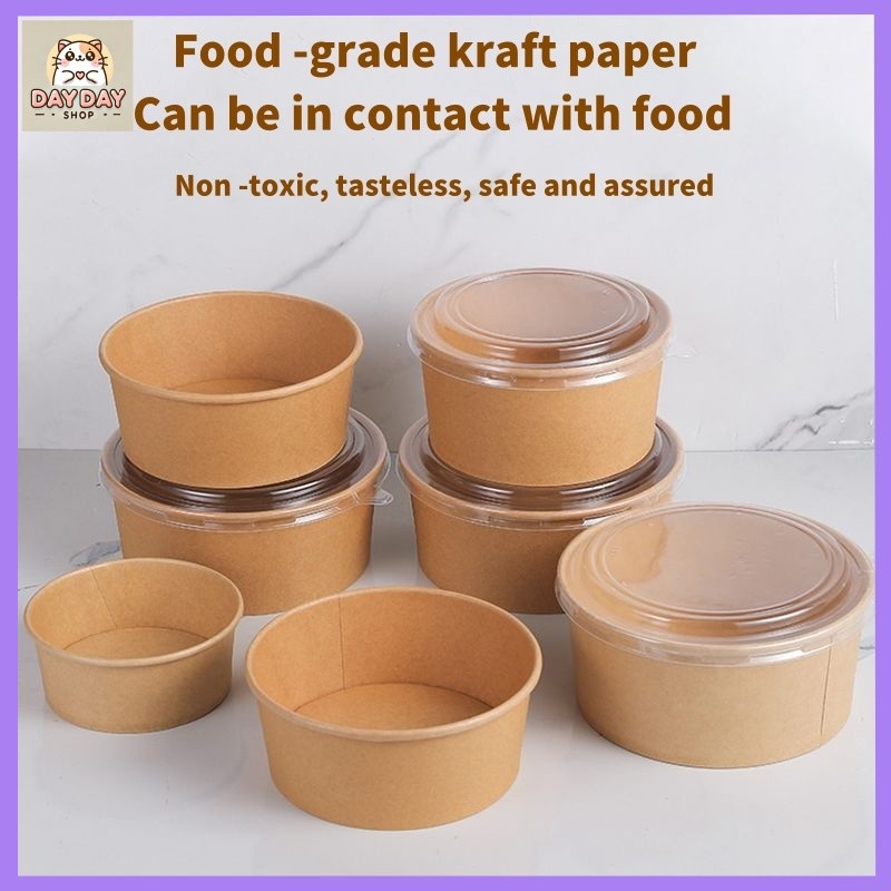 Disposable Kraft Brown Paper Bowls Fruit Salad Bowl Food Packaging ...
