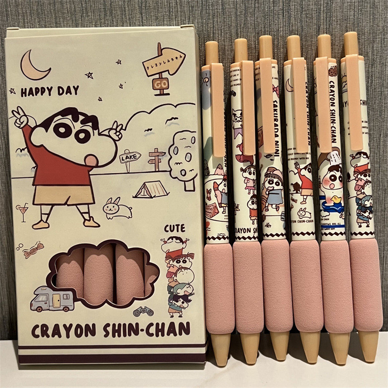 6Pcs/set Cartoon Anime Cute Crayon Shin-chan Writing Neutral Pen Black ...