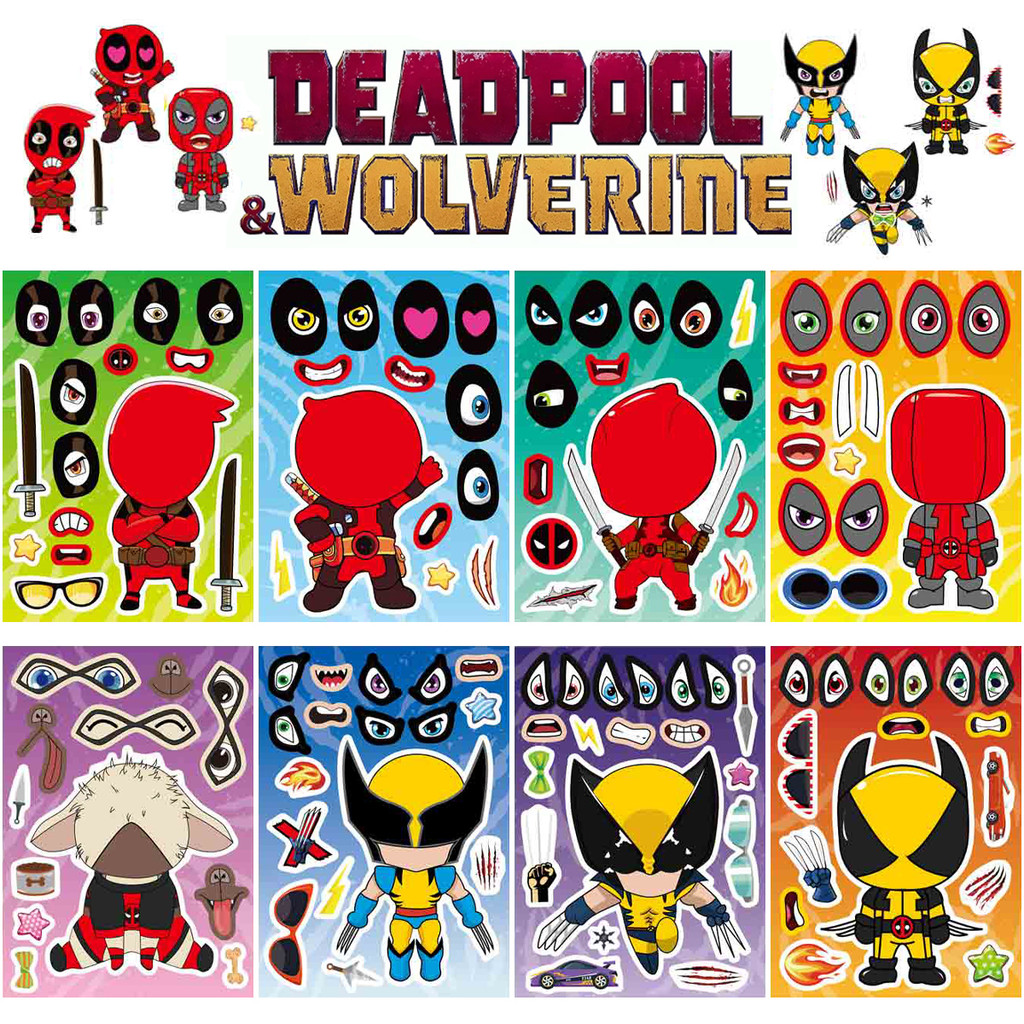 8pcs/set Cartoon Deadpool&Wolverine Cute Image Puzzle Stickers Make A ...