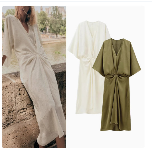 2025 V-Neck Long-Sleeved Pleated Fan Flute Dress 8227214 | Shopee Malaysia