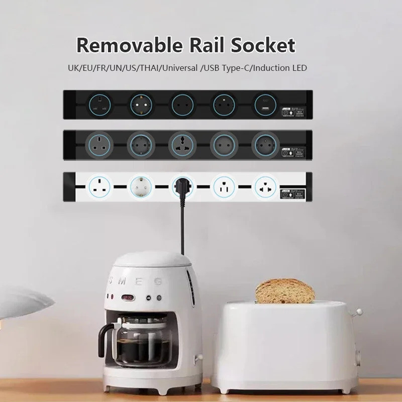 Removable Power Track Rail Socket 13A UK/Universal/ USB Type-C/Wall ...