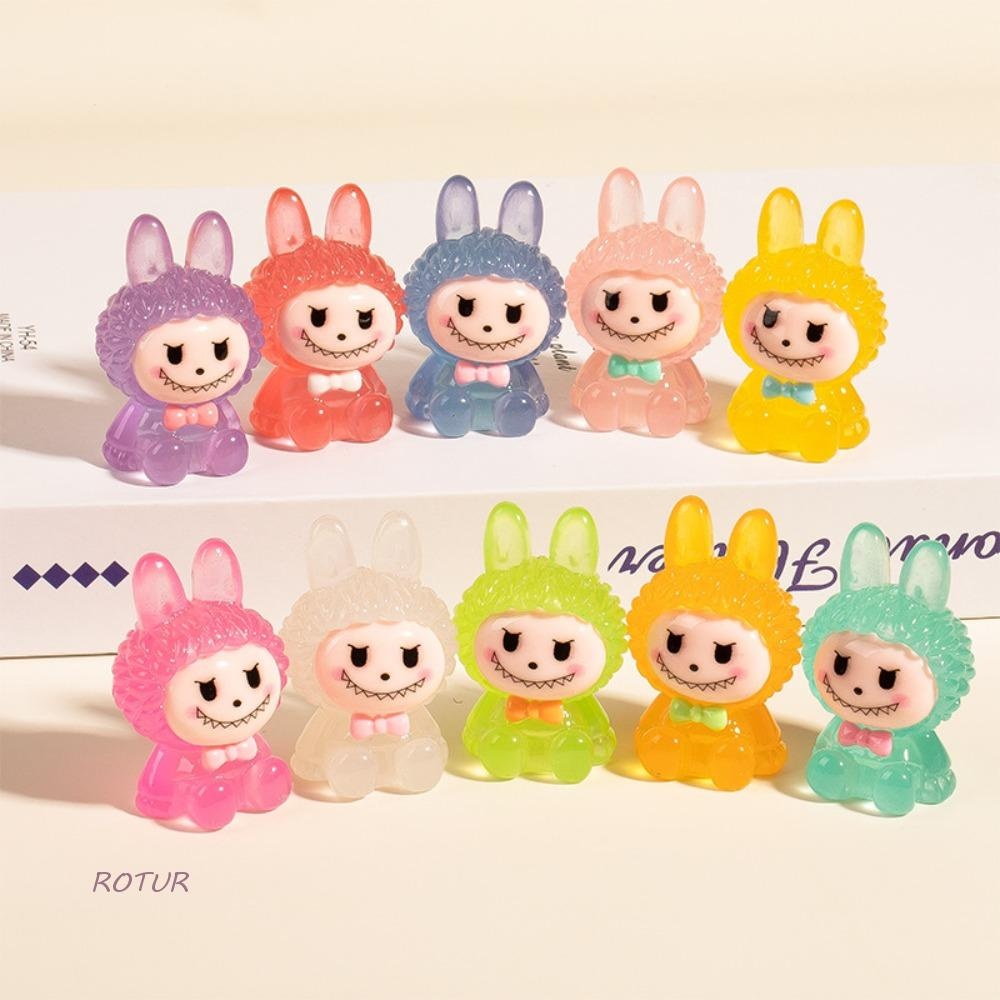 ROTUR 10pcs Candy Color Labubu Dolls, Night Glow Luminous Cartoon Resin ...