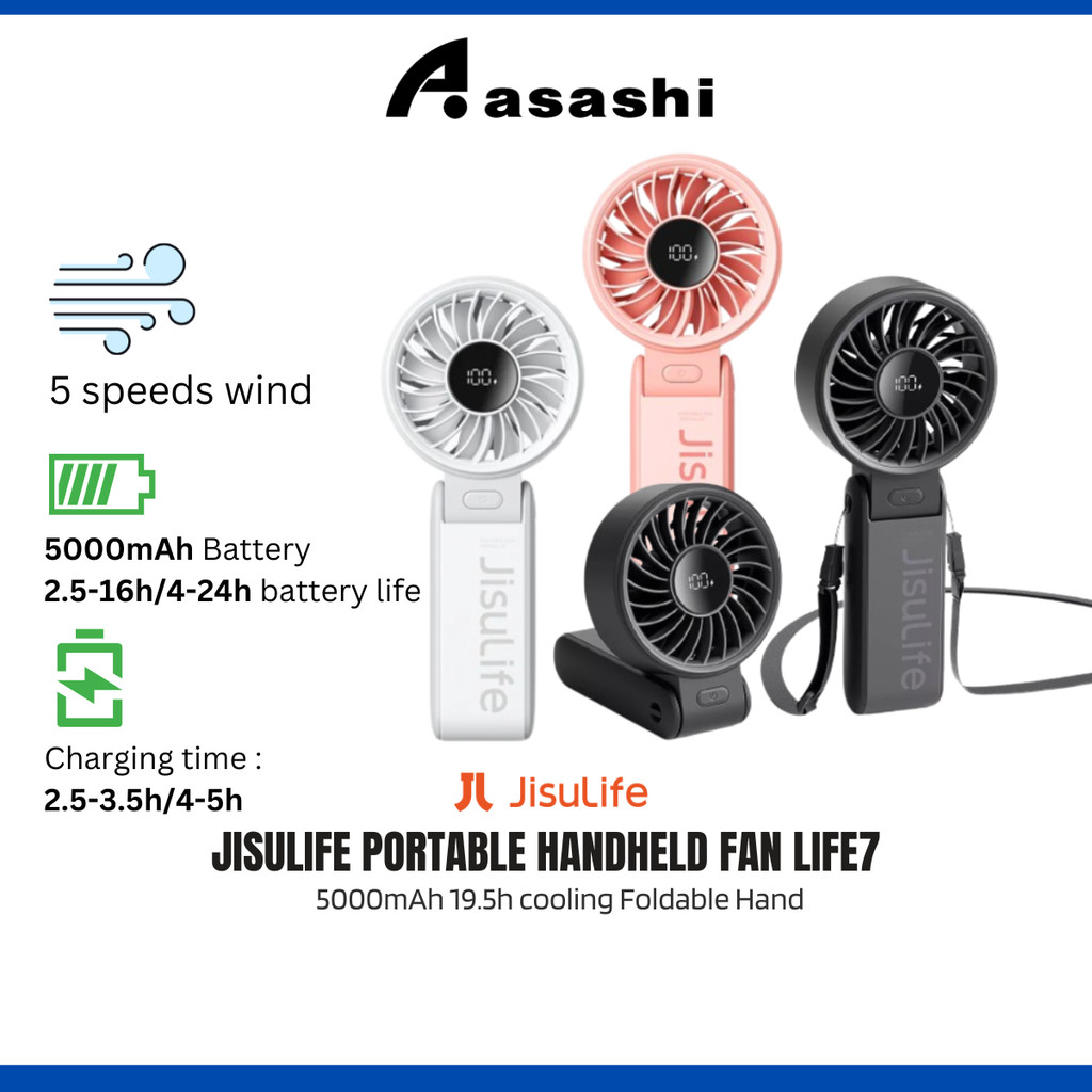 JISULIFE Portable Handheld Fan Life7 5000mAh 19.5h cooling Foldable ...