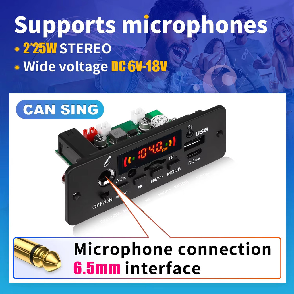 Bluetooth 5.0 MP3 Decoder Board 2*25W 50W Amplifier Audio Player 12V ...