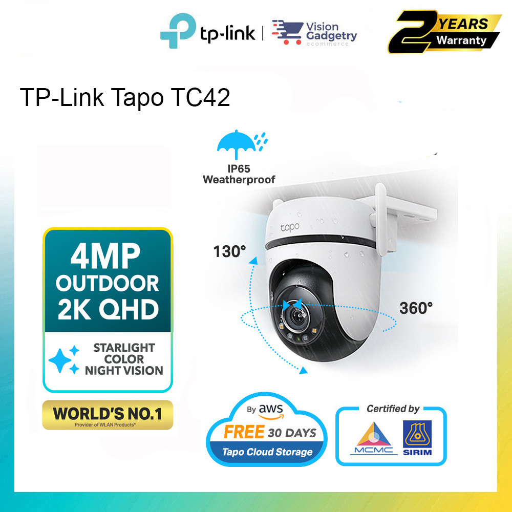 TP-Link Tapo TC42 2K QHD 4MP Wi-Fi Home Security Camera Outdoor Pan ...