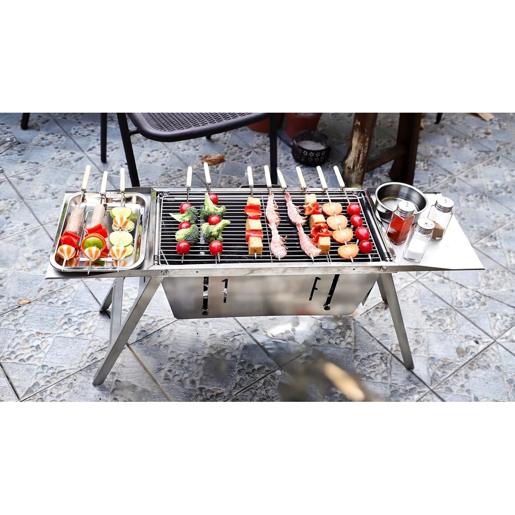 Foldable BBQ - Full Body Stainless Steel BBQ Chacoal Grill Stand with ...