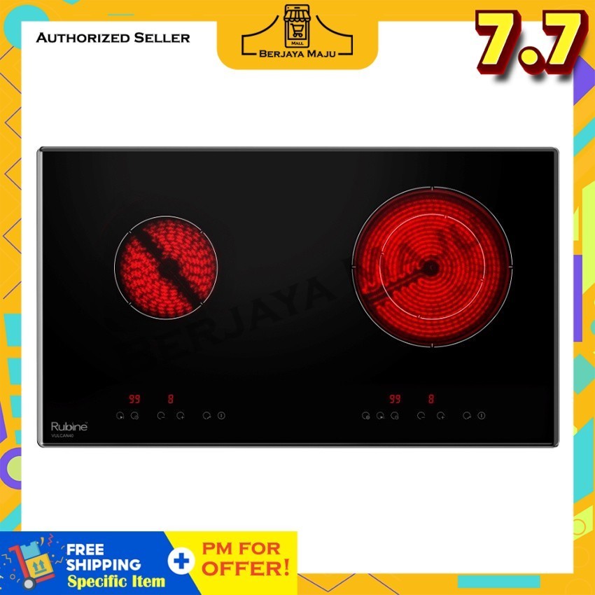 Rubine 2 Burner Built-In Ceramic Cooker Hob RCE-VULCAN40-BL | Shopee ...
