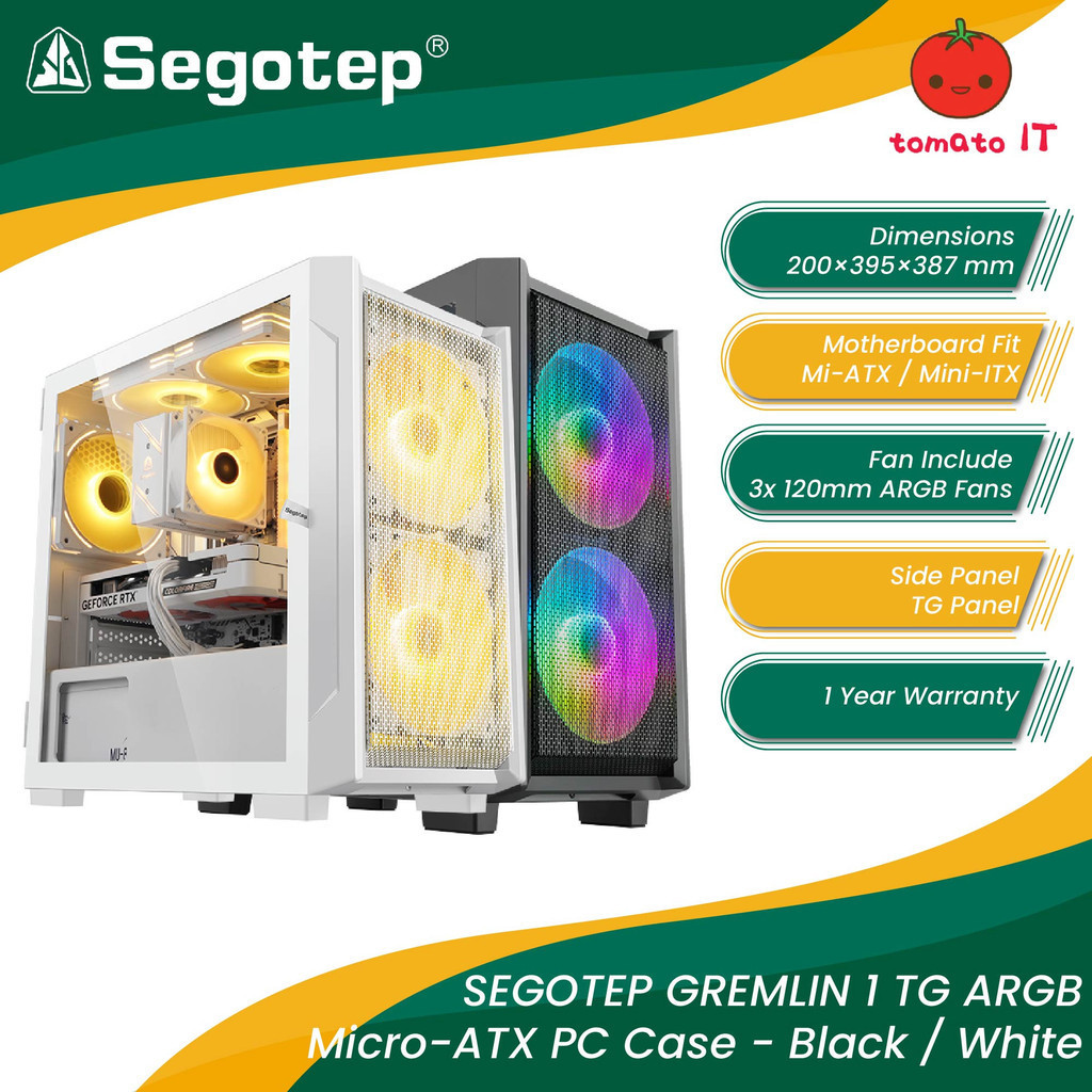 SEGOTEP GREMLIN 1 Micro-ATX 3x 120mm ARGB Fans Micro-ATX PC Case ...