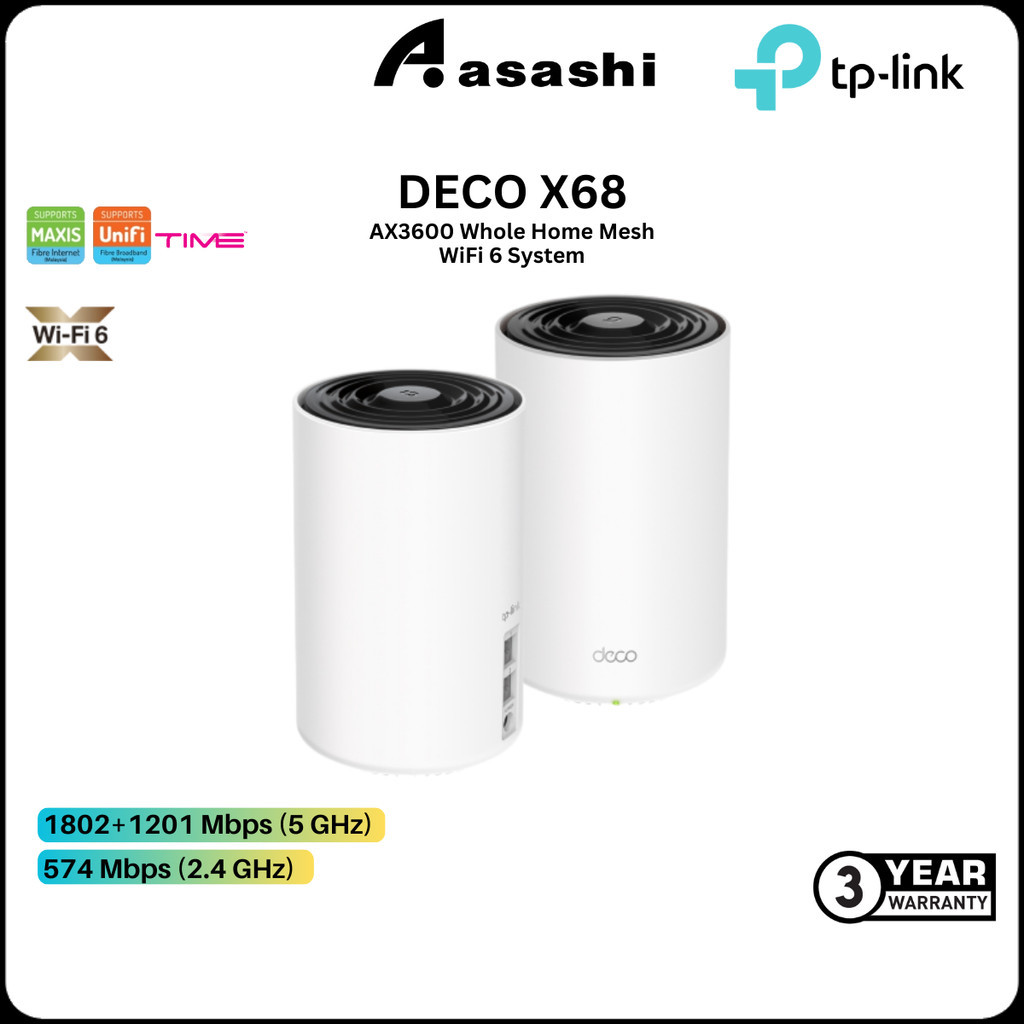 Tp-Link Deco X68 2 Packs / 3 Packs AX3600 Whole Home Mesh WiFi 6 System ...