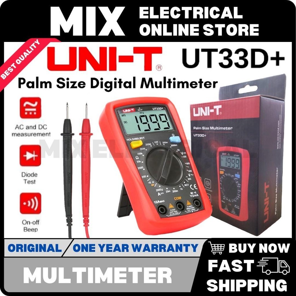 UNI-T UT33D+ Palm Size Mini Digital Multimeter 600V NCV Palm Size Manual Range AC DC Voltmeter ...