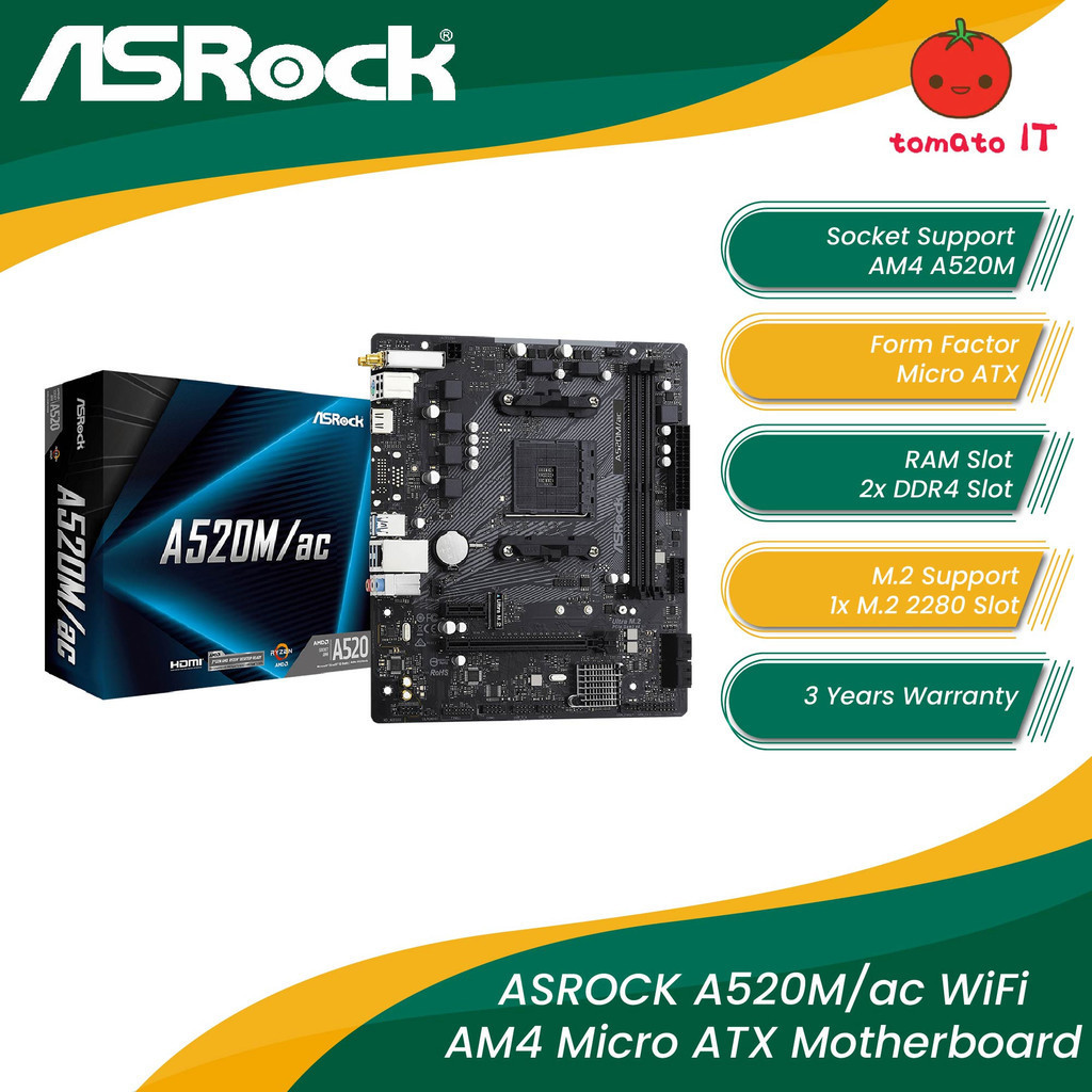 ASROCK A520M/ac WiFi AM4 Micro-ATX Motherboard | Shopee Malaysia