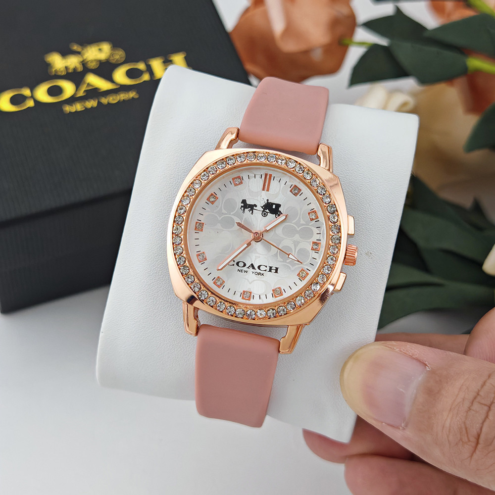 Coach Fashion Classic Carriage Rhinestones Rubber Quartz Watch | Shopee ...