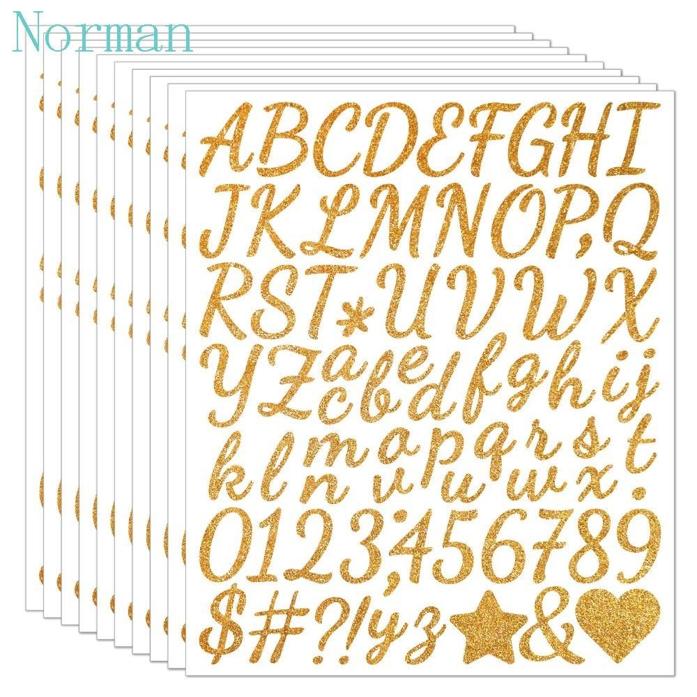 NORMAN 5 Sheets Glitter Letter Stickers, Self Adhesive English Letter a ...