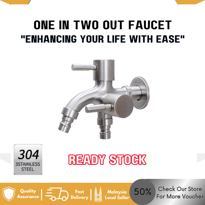 🔥READY STOCK🔥 水龙头两通 Two Way Tap Bidet Faucet 304 Stainless Steel Hose ...