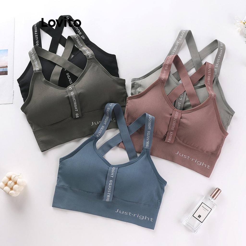 Lovito Sporty Plain Criss Cross Sports Bra for Women LNL48232 Bra ...