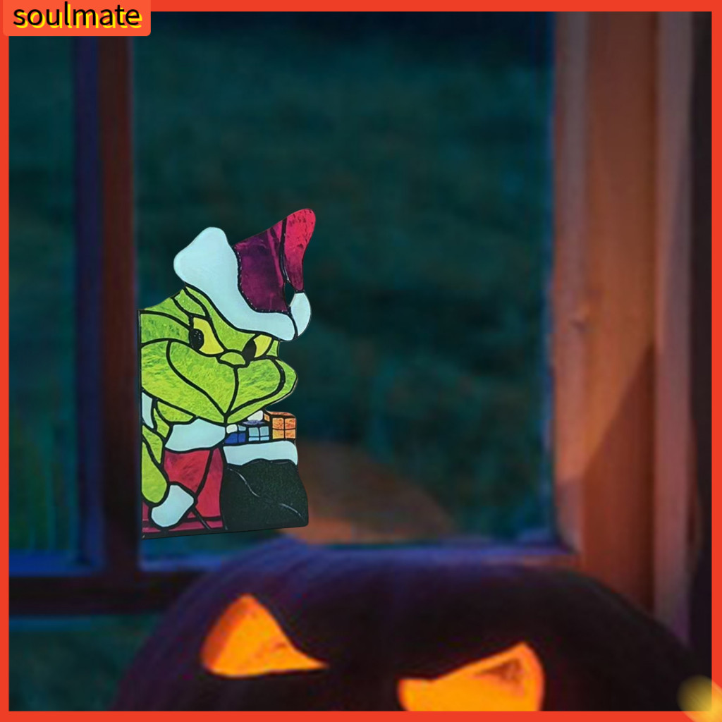 soulmate| Green Elf Window Decor Acrylic Window Corner Decor Christmas ...