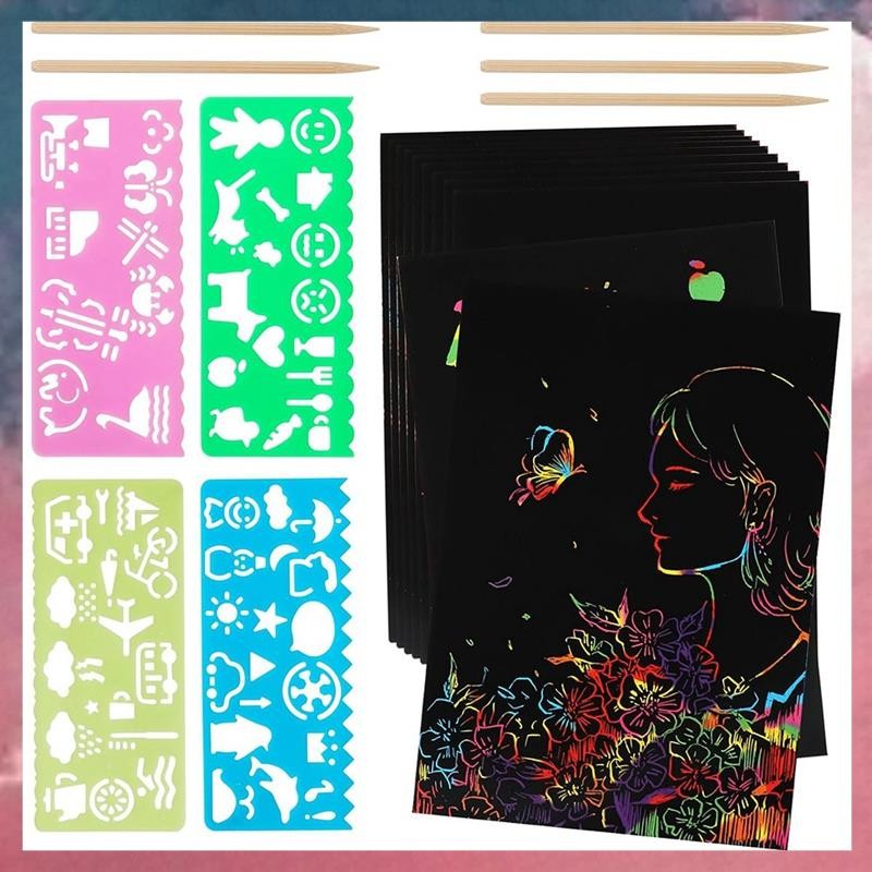 (E B M P)Rainbow Scratch Paper Art Set, Scratch Papers Supplies Black ...