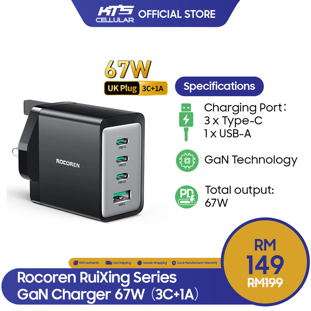 Rocoren RuiXing Series GaN Charger 67W (3C+1A) - Original 1 Year ...