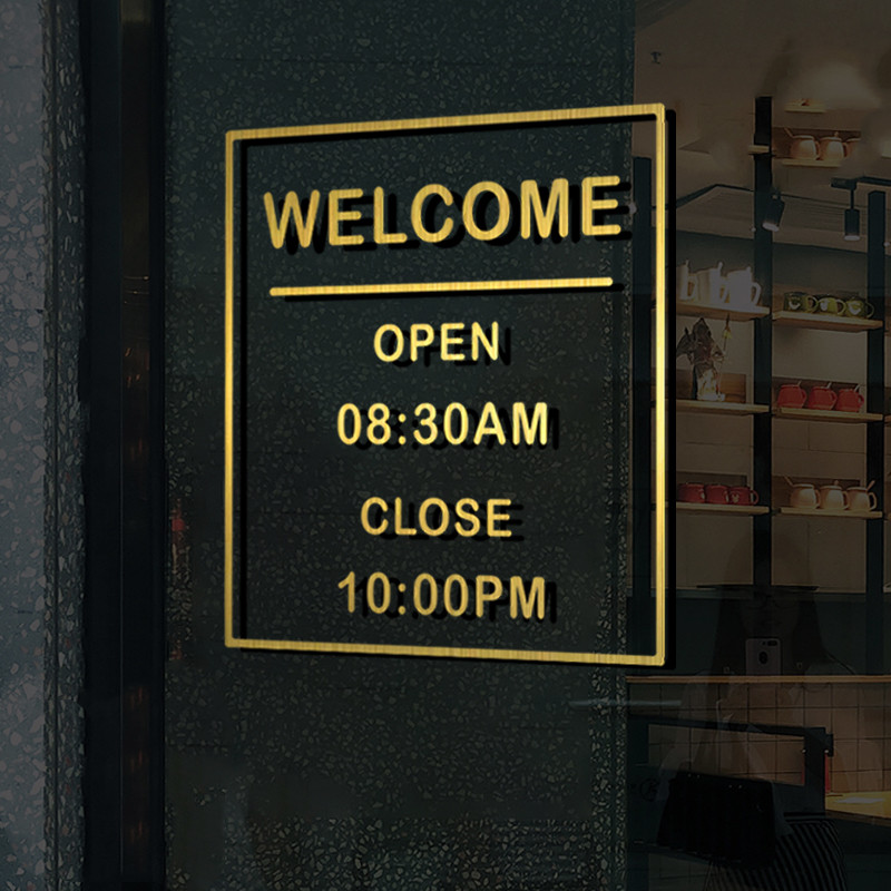 Business Hours Custom Stickers Milk Tea Coffee Restaurant Simple Shop ...