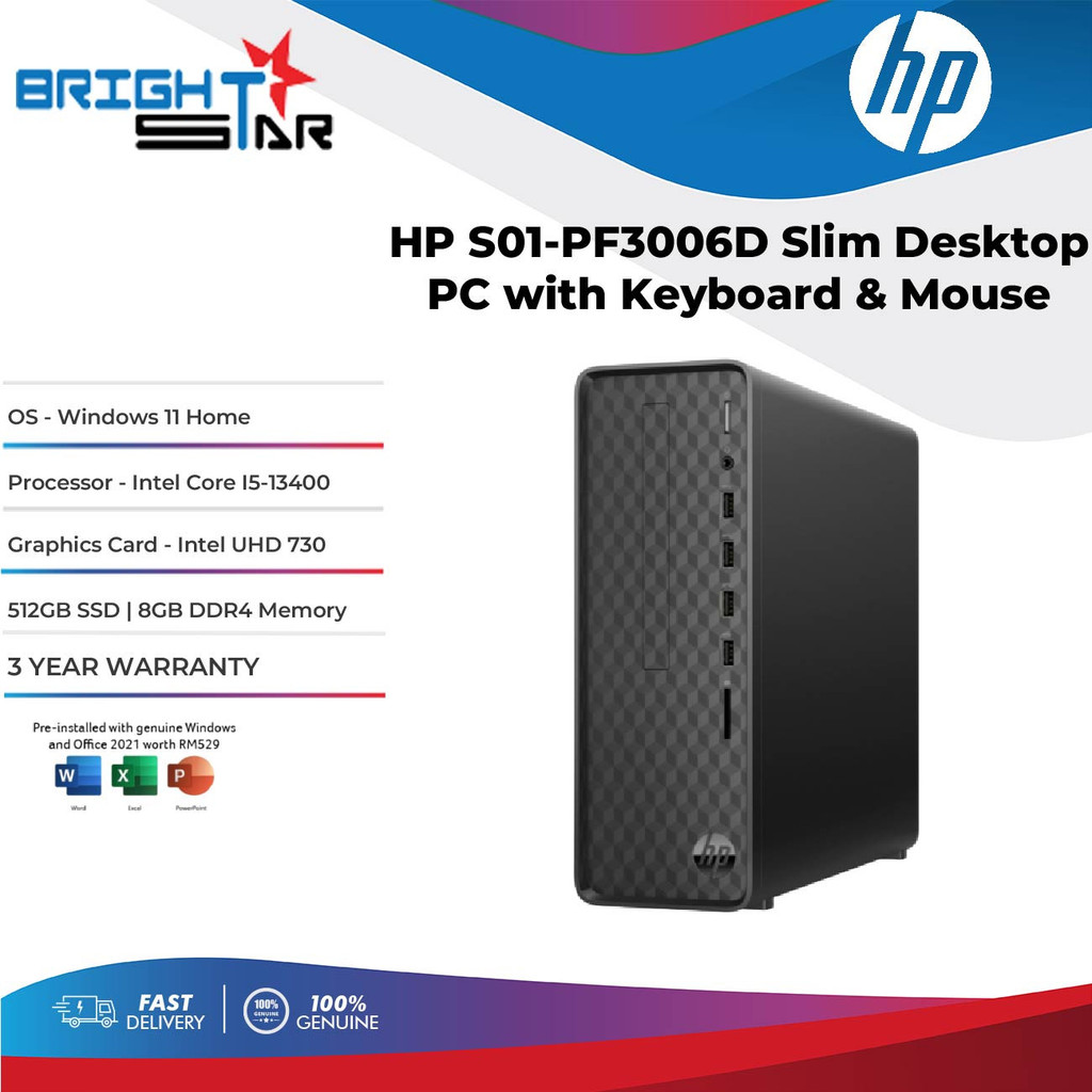 HP S01-PF3006D Slim Desktop PC with keyboard & mouse (I5-13400/8GB DDR4 ...