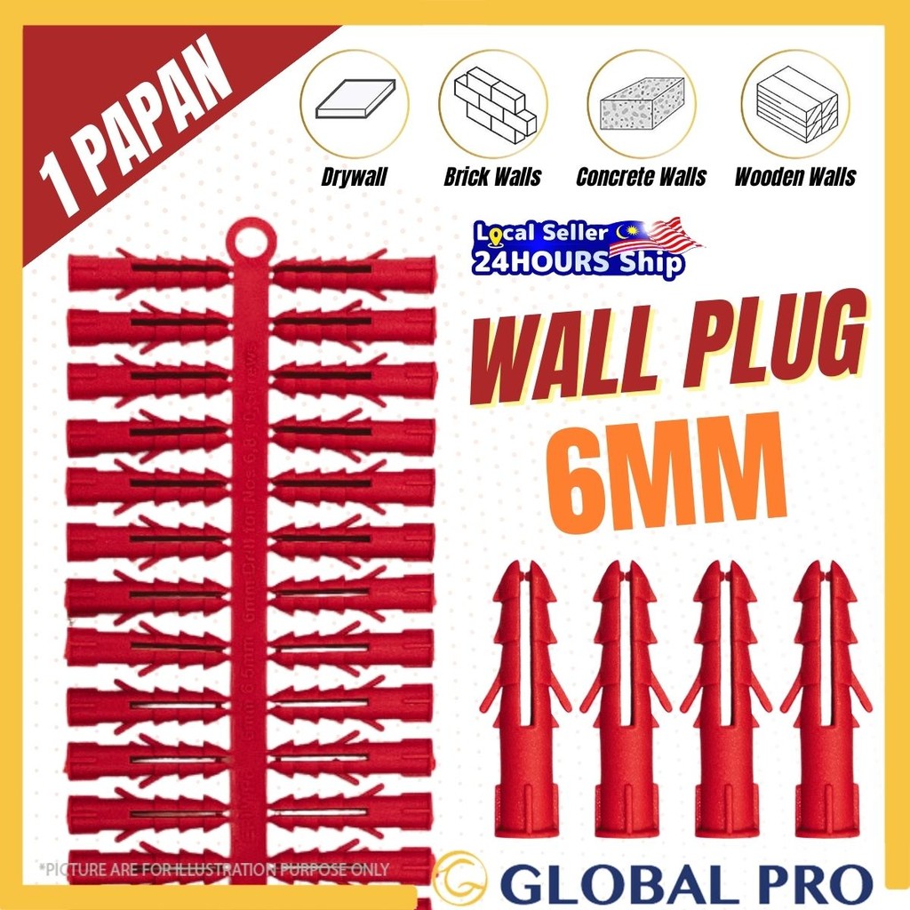 EPI 6MM 1 PAPAN Wall Plug Screw Wall Wall Plug Plastic Skru Dinding ...