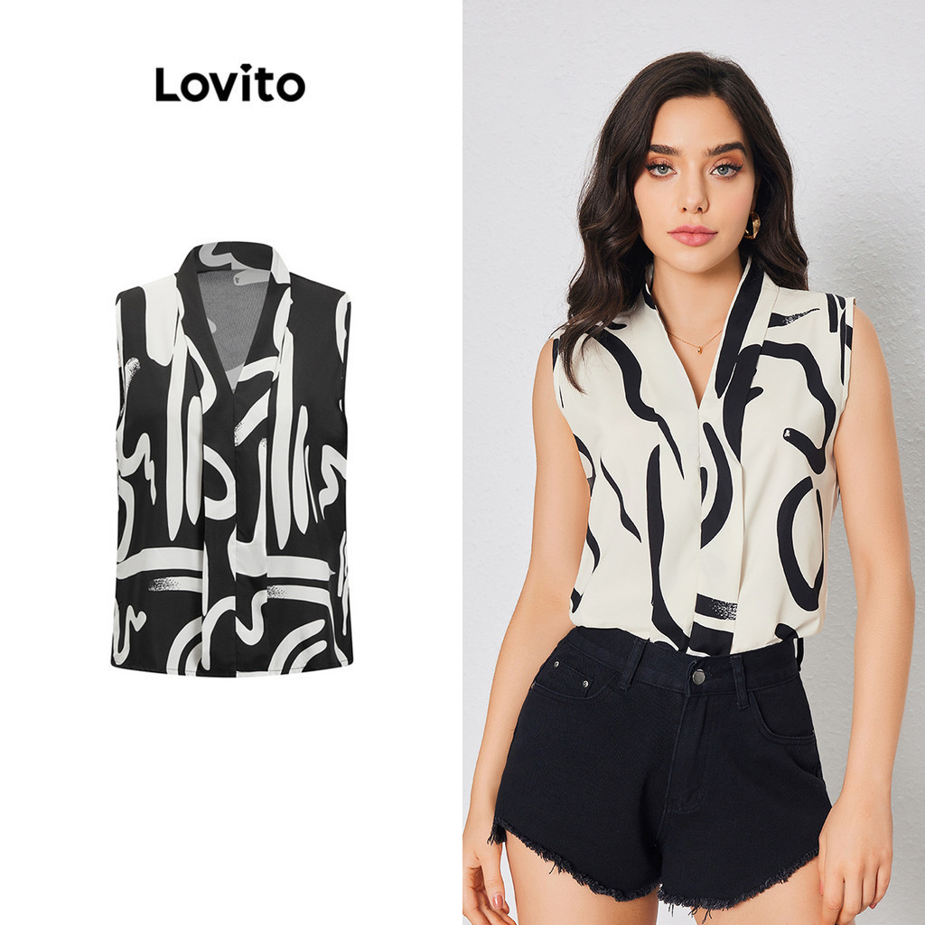 Lovito Boho Geometric Plicated Blouse for Women LBL08036 (Multi-color ...