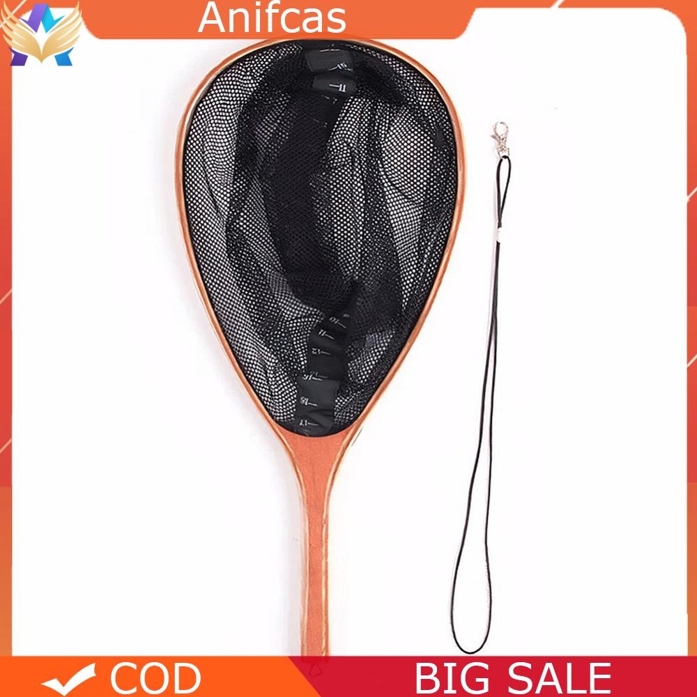 Wooden Handle Fishing Landing Net Soft Rubber Mesh Trout Catch and ...
