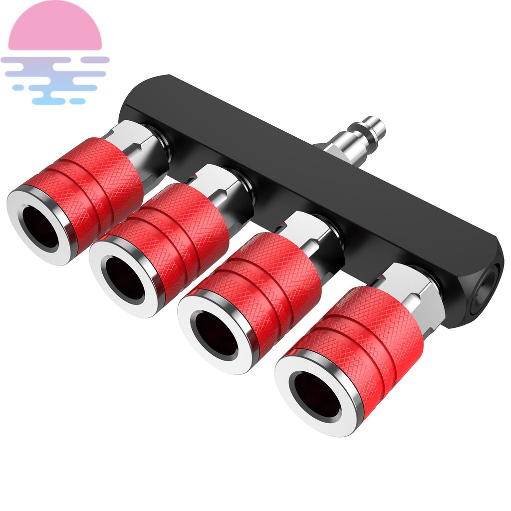 4 Way Straight Air Manifold 1/4inch NPT US Aluminum 5 Port Air Hose ...