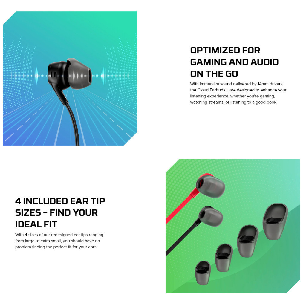 HyperX Cloud Earbuds II Gaming Earbuds Hyper X Earbud [Built-in Mic ...