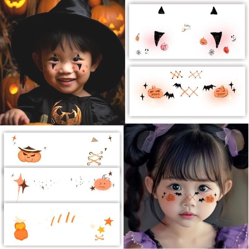 Halloween Children Pumpkin Cartoon Tattoo Stickers Decorative Face ...