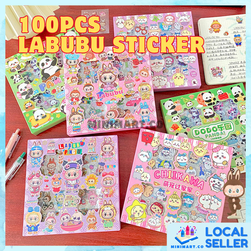 100PCS/box Labubu Stickers PET Non-Repeat Sticker Journal Account ...