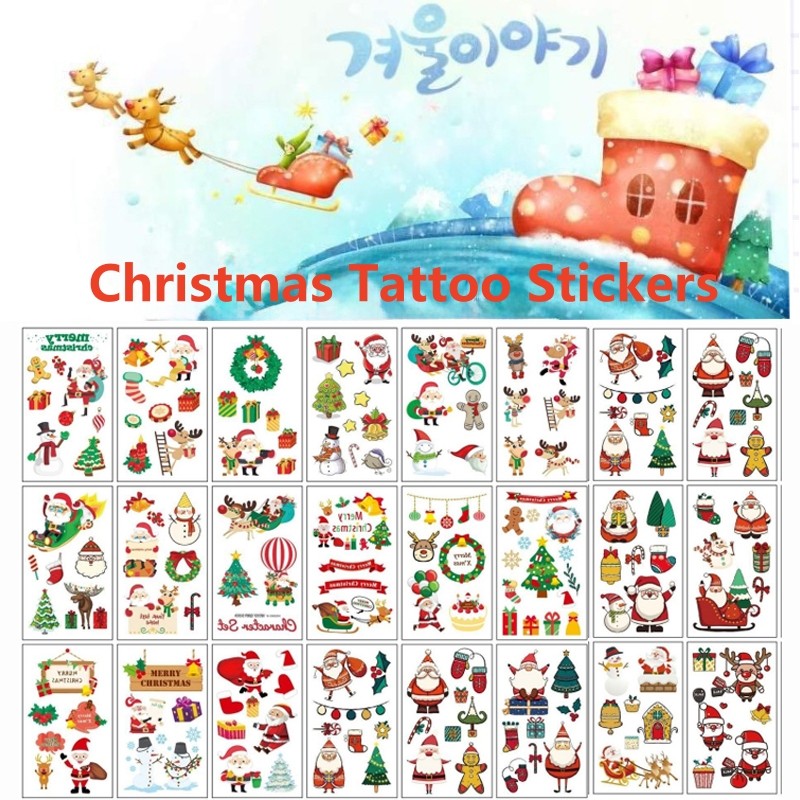 Cartoon Santa Claus Snow Doll Elks Pattern Children Temporary Tattoo ...