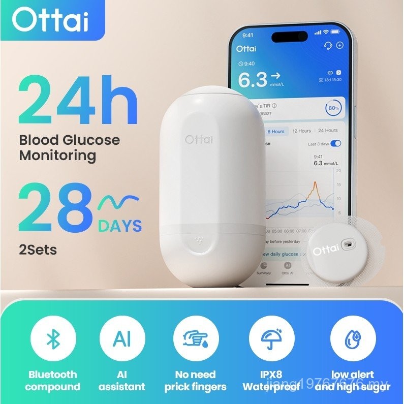 ottai CGM 2Sets Glucose Monitoring Set Continuous Glucose Meter No Finger Pricking Monitoring ...