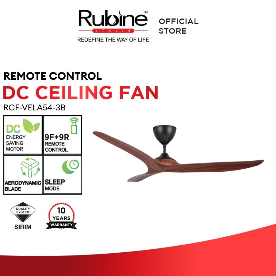 Rubine VELA Series RCF-VELA54-3B Remote Control DC Ceiling Fan / 54 ...