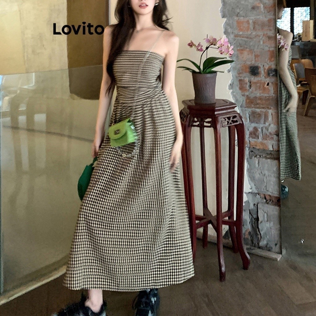 Lovito Casual Plaid Off Shoulder Dress for Women LNE34127 (Multi-Color ...