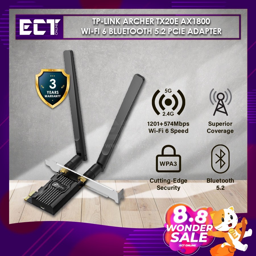 TP-Link Archer TX20E AX1800 Wi-Fi 6 Bluetooth 5.2 PCIe Adapter with ...